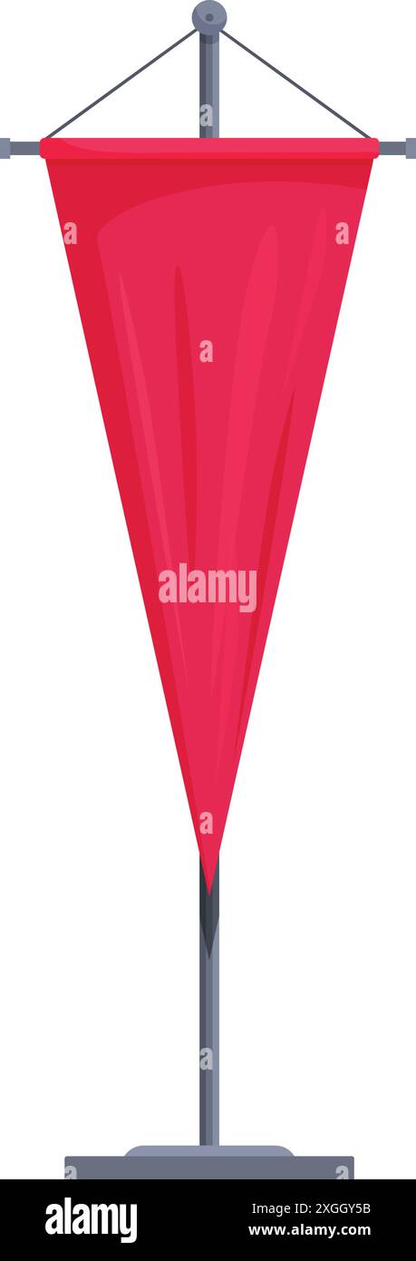 Red pennant flag hanging on metal pole displaying important information ...