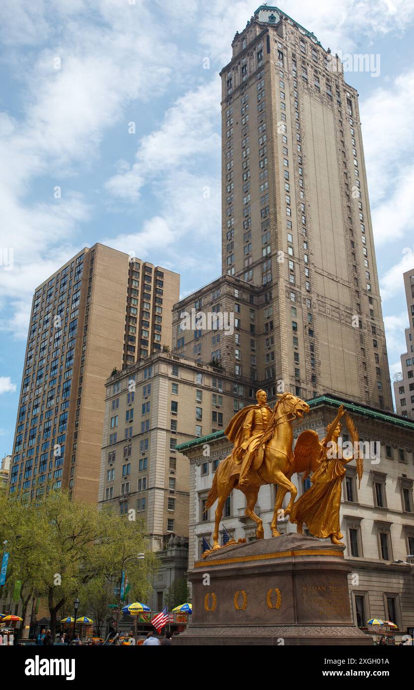 The golden monument of General William Tecumseh Sherman with a guiding ...