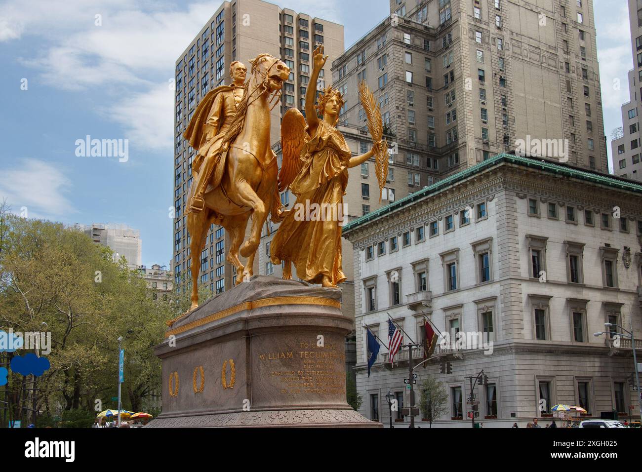 The golden monument of General William Tecumseh Sherman with a guiding ...
