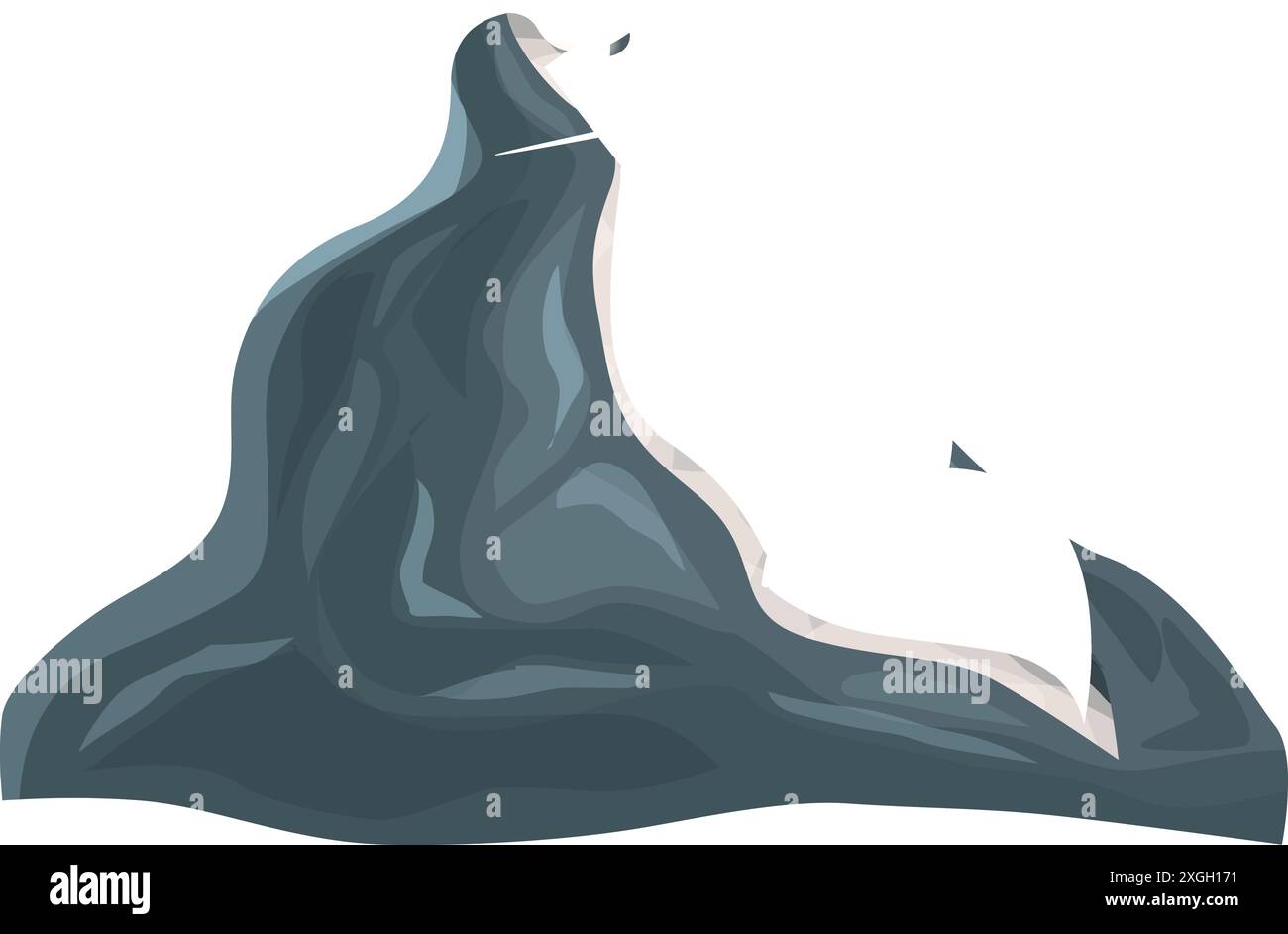 Cartoon style illustration of a sharp mountain peak reaching high above ...