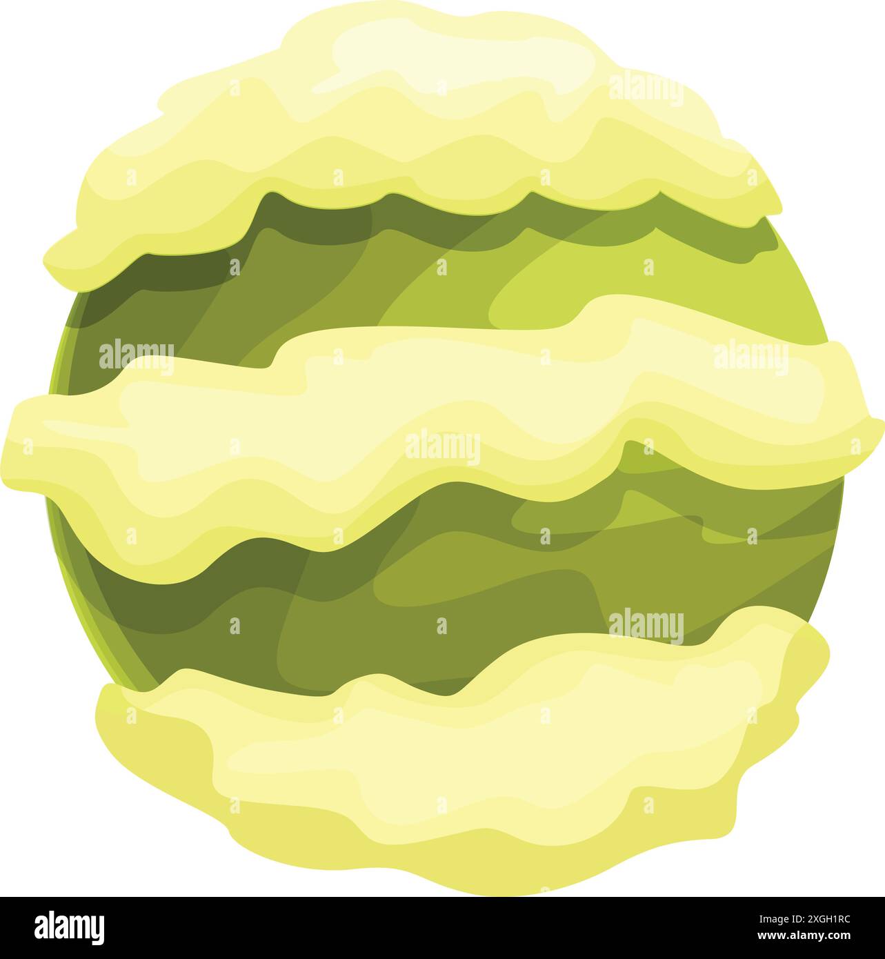 Green planet covered in yellow gas clouds, a celestial body floating in ...