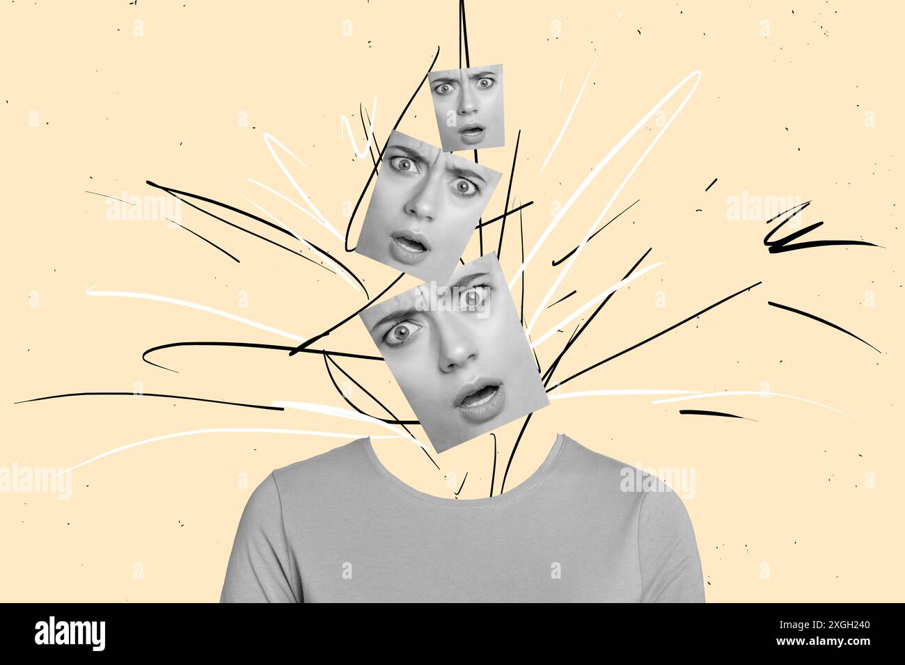 Creative collage image mental illness woman shocked stupor emotional ...