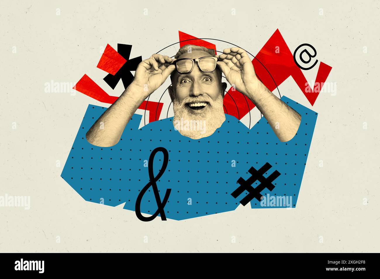 Photo collage picture crazy elder man grandfather eyewear glasses stare ...