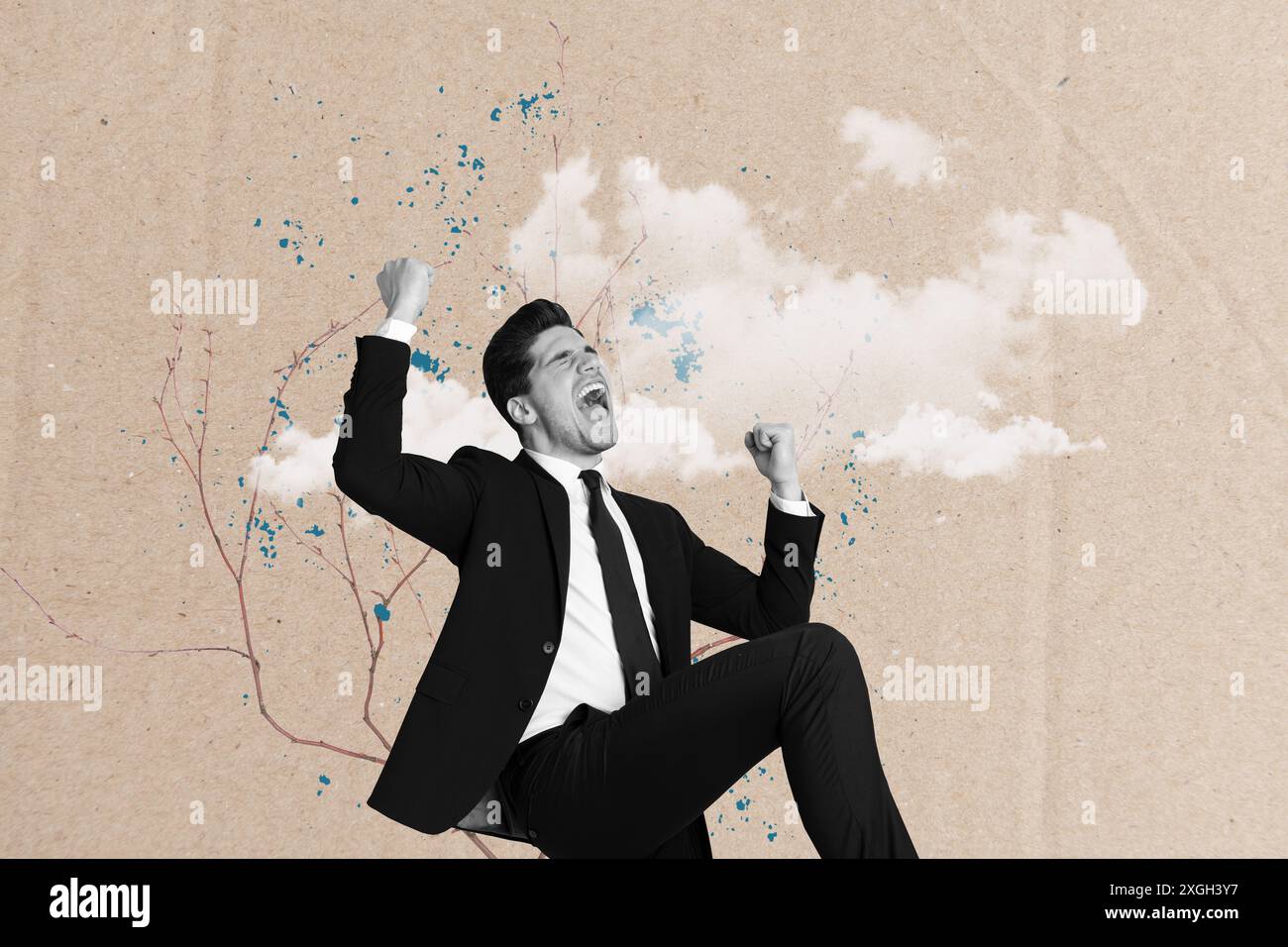 Creative collage man entrepreneur scream business failure nervous ...