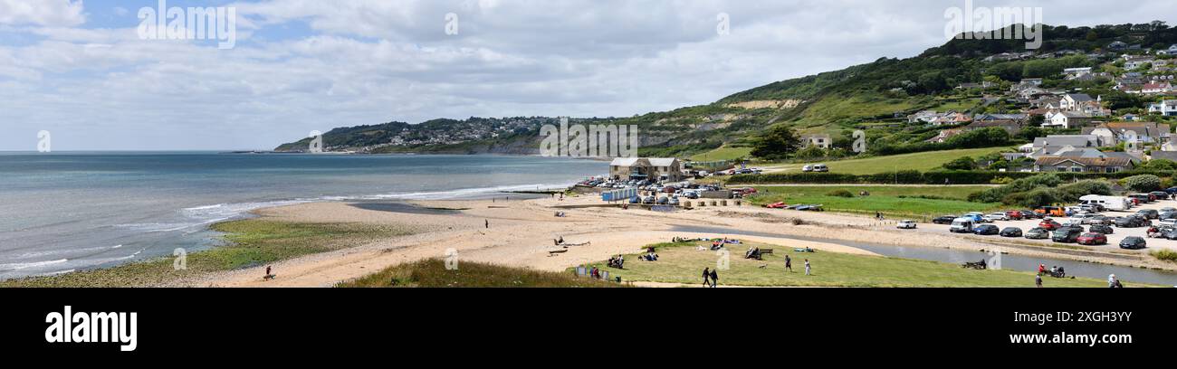 Charmouth Beach with River Char Estuary and Lyme Regis in the ...