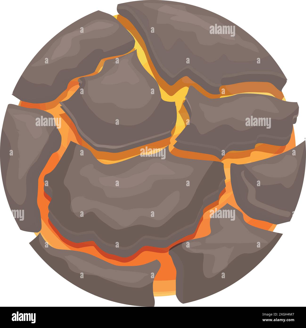 Illustration of a hot lava planet with molten surface showing cracks ...