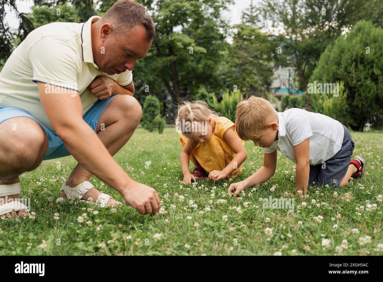 Father and children playing in the park during summer Stock Photo - Alamy