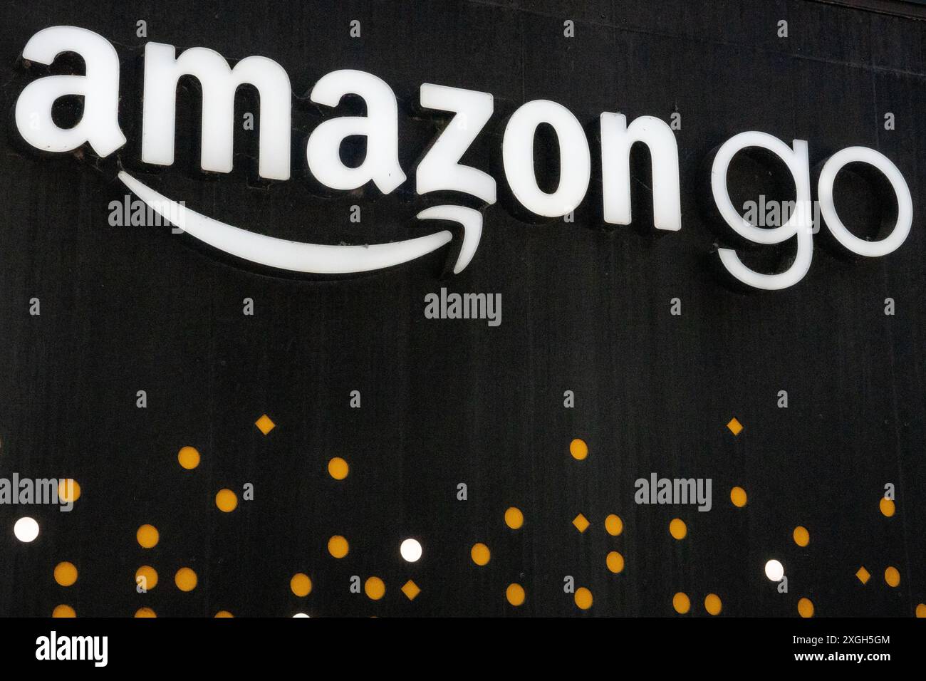 An Amazon Go logo marks the entrance to a store at the Amazon Puget ...