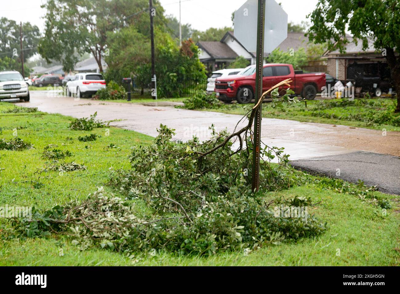 South Houston, USA. 08th July, 2024. The destruction left behind from ...