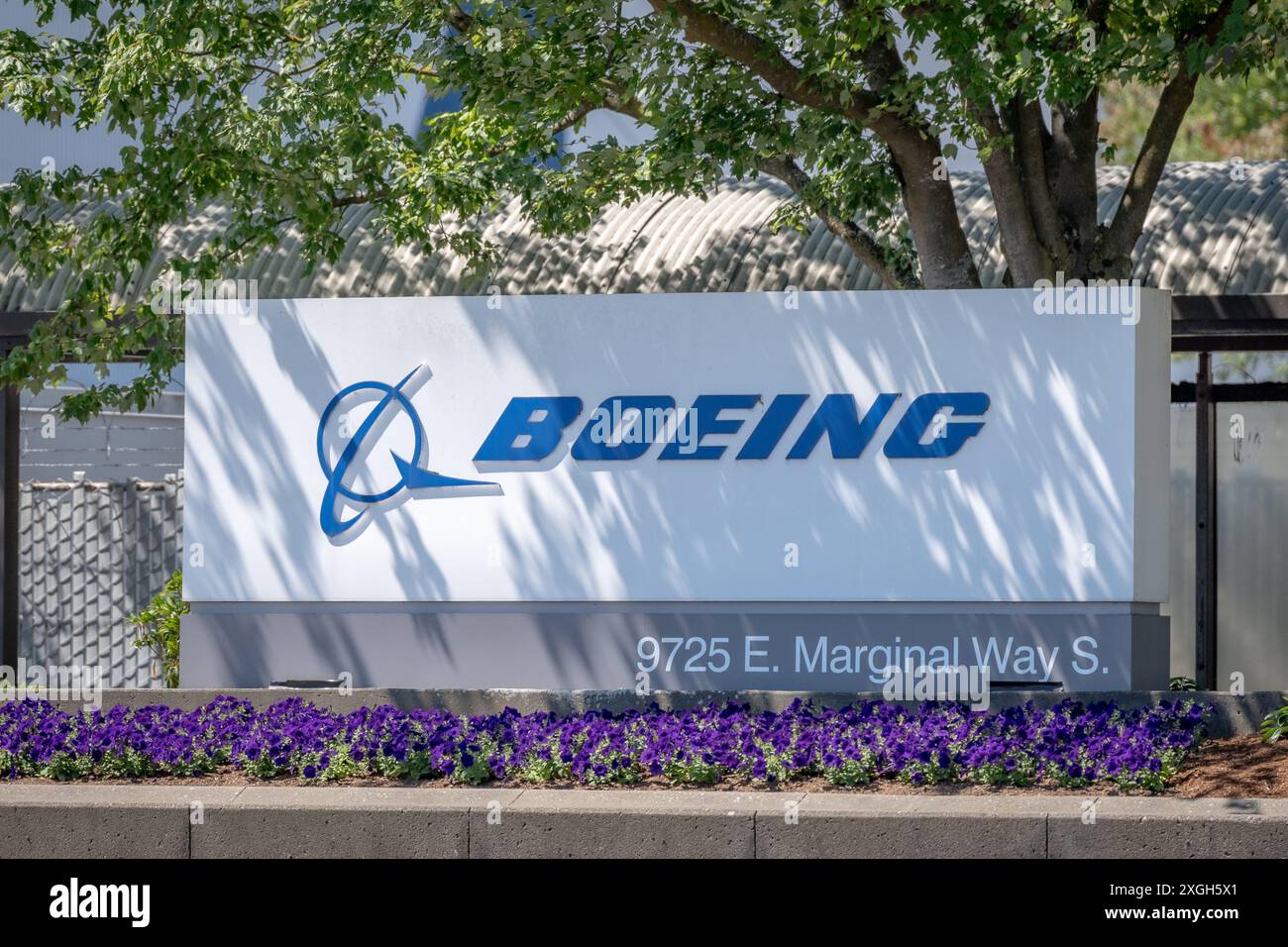 Seattle, USA. 06th July, 2024. A sign with the Boeing logo marks the ...