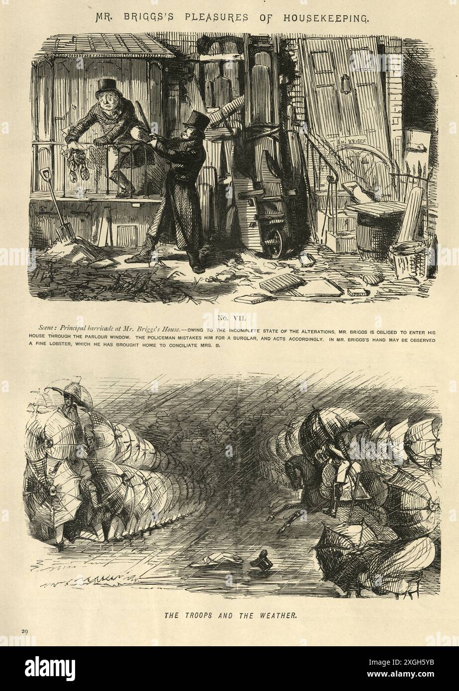 Vintage illustration cartoon by John Leech, Pleasures of housekeeping ...