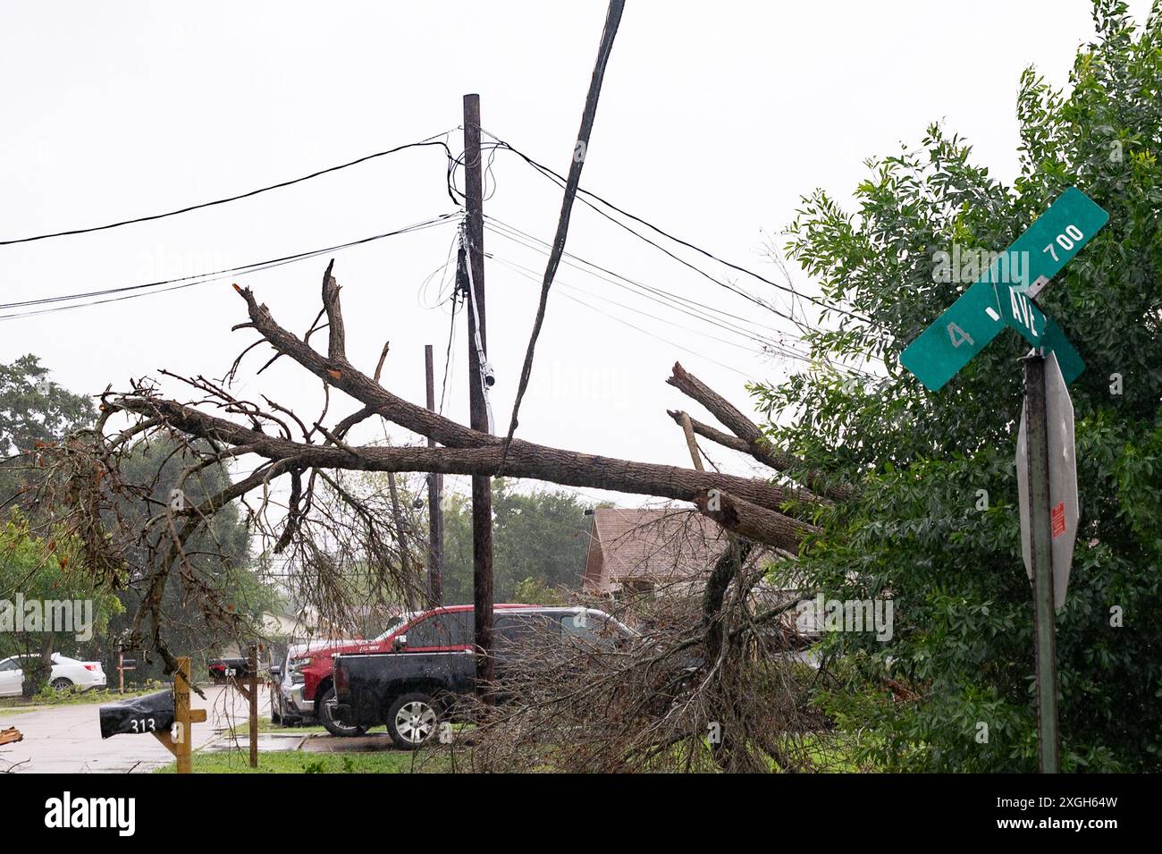South Houston, USA. 08th July, 2024. The destruction left behind from ...
