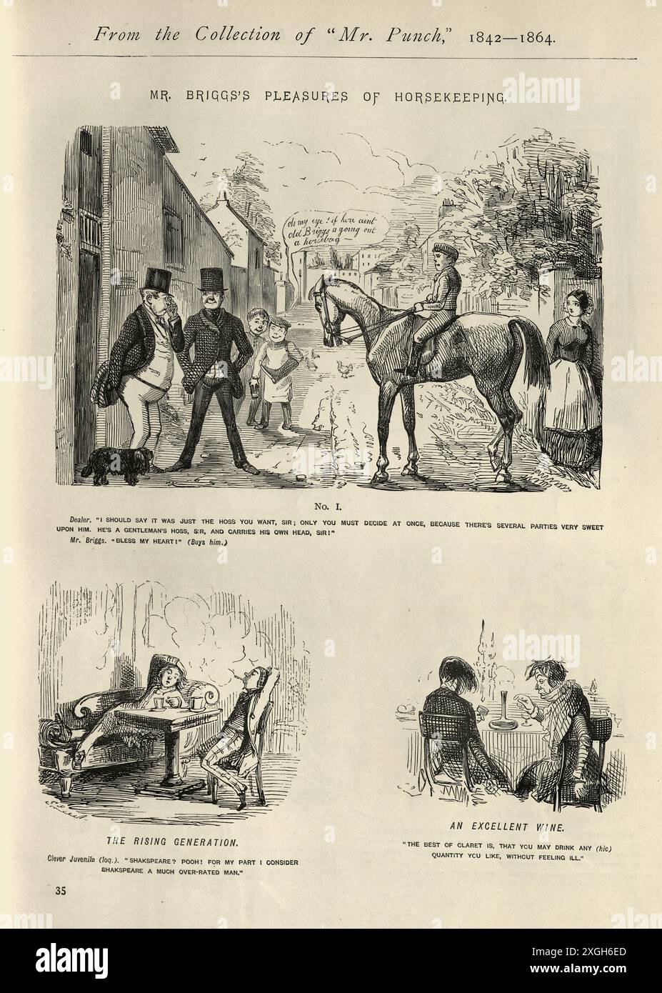 Vintage illustration cartoon by John Leech, PLeasures of Horsekeeping ...