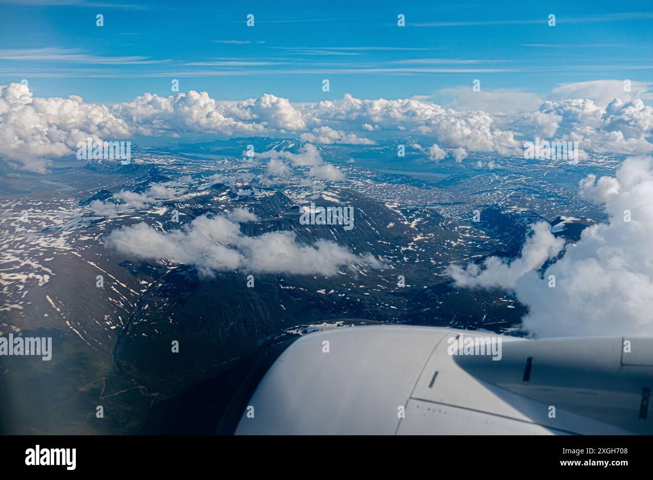 View from an aeroplane of endless mountains in Northern Norway, with ...