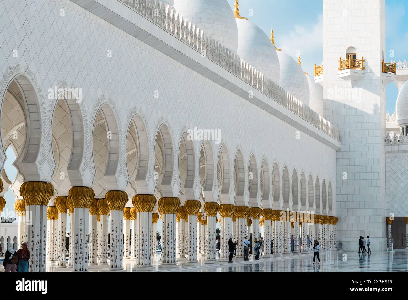 Abu Dhabi, UAE - January 4, 2024: Majestic white marble columns at ...