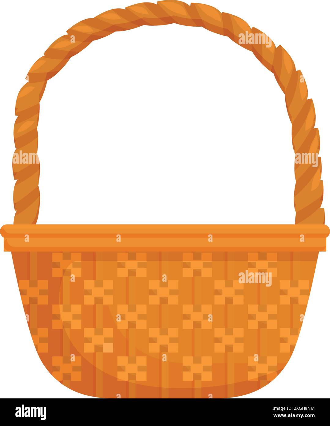 Empty wicker basket standing upright with a woven handle hi-res stock ...