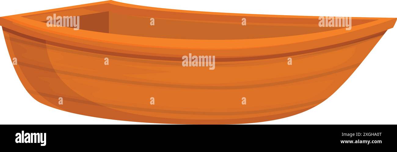 Wooden boat floating on water surface isolated on white background ...
