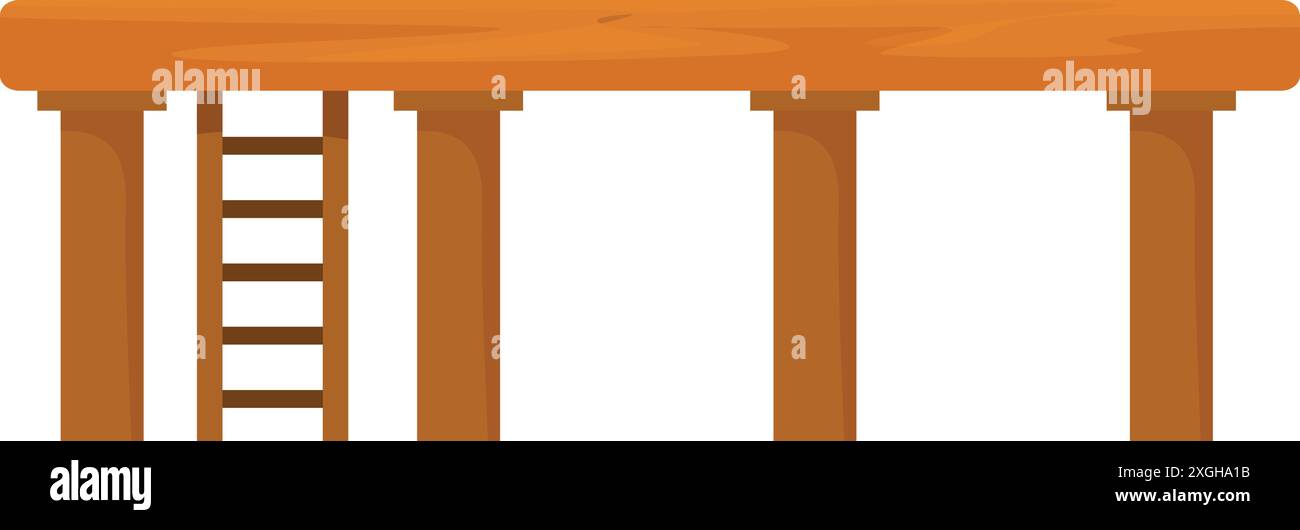 Simple wooden table with ladder standing on four legs on white ...