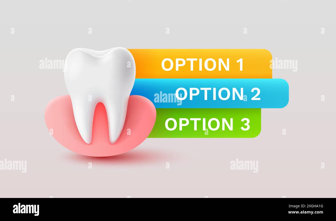 Tooth with gum, 3D illustration of a tooth on a light background ...