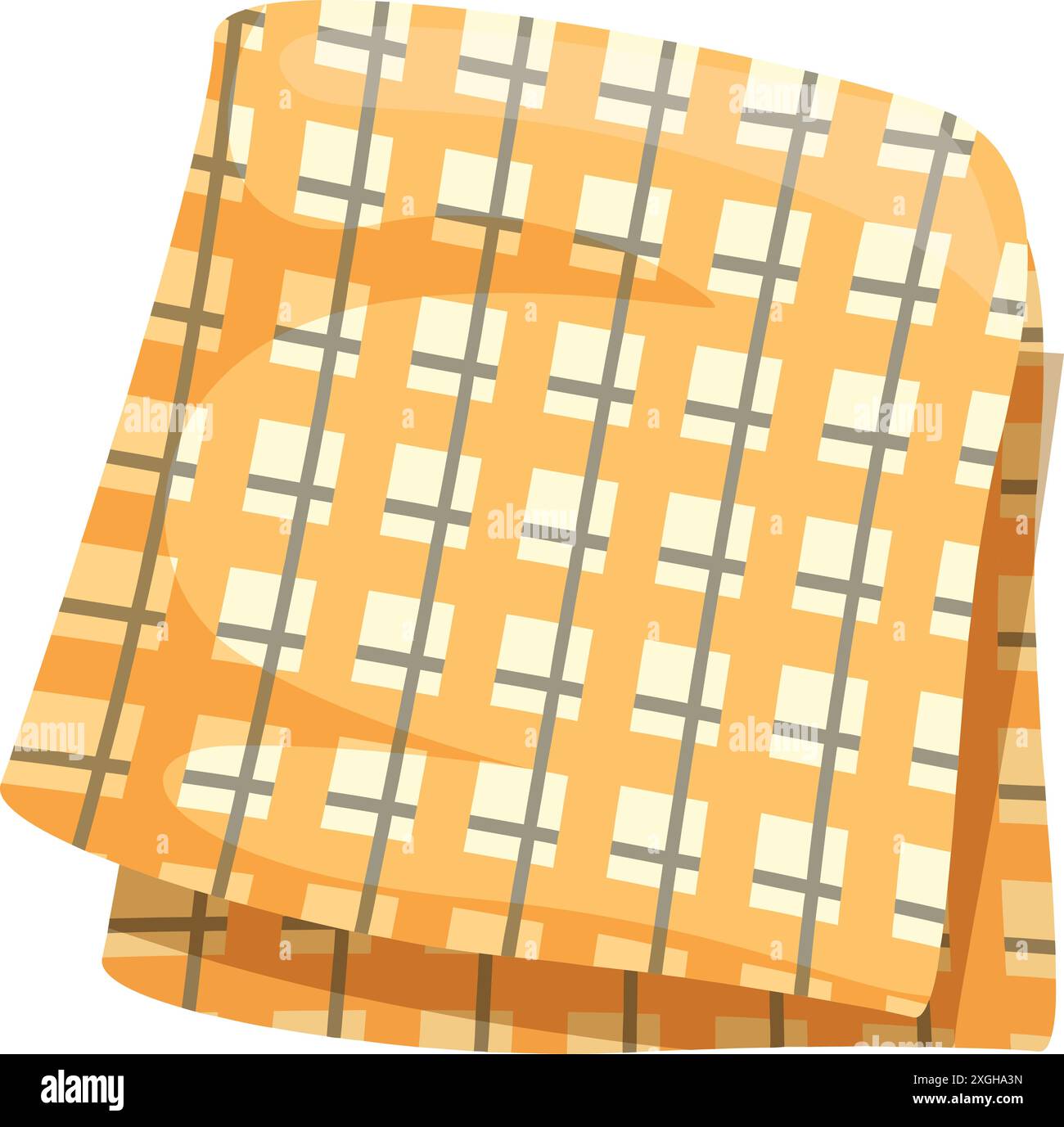 Folded yellow napkin with square pattern for picnic lunch, isolated on ...