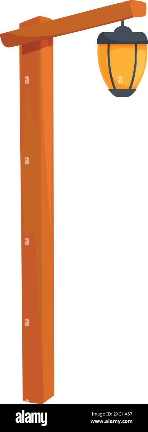 Tall wooden street lamp post standing alone, illuminating the night ...