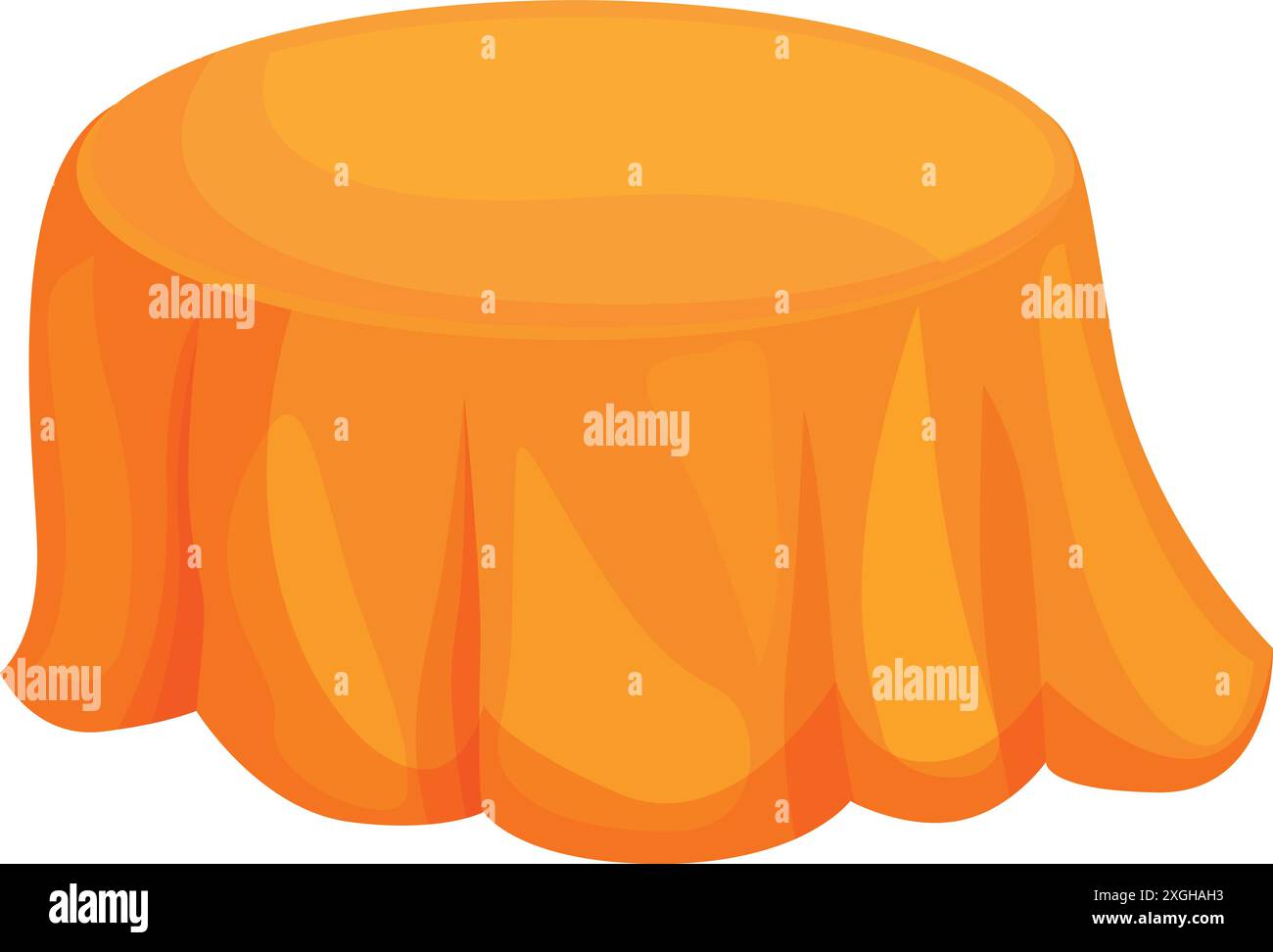 Round table covered with orange tablecloth standing isolated on white ...