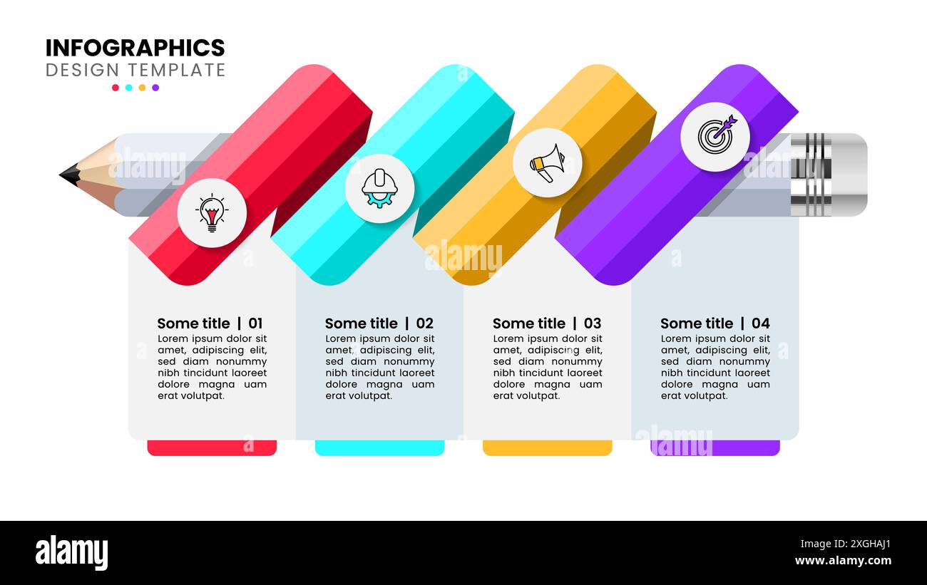 Infographic template with icons and 4 options or steps. Pencil. Can be ...