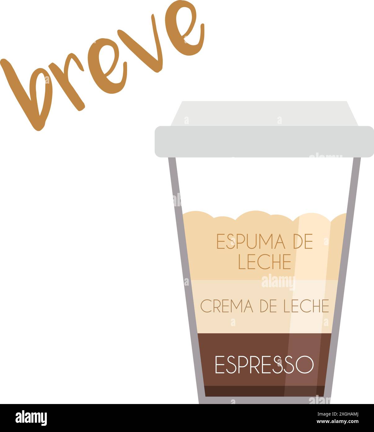 Vector illustration of a Breve coffee cup icon with its preparation and ...