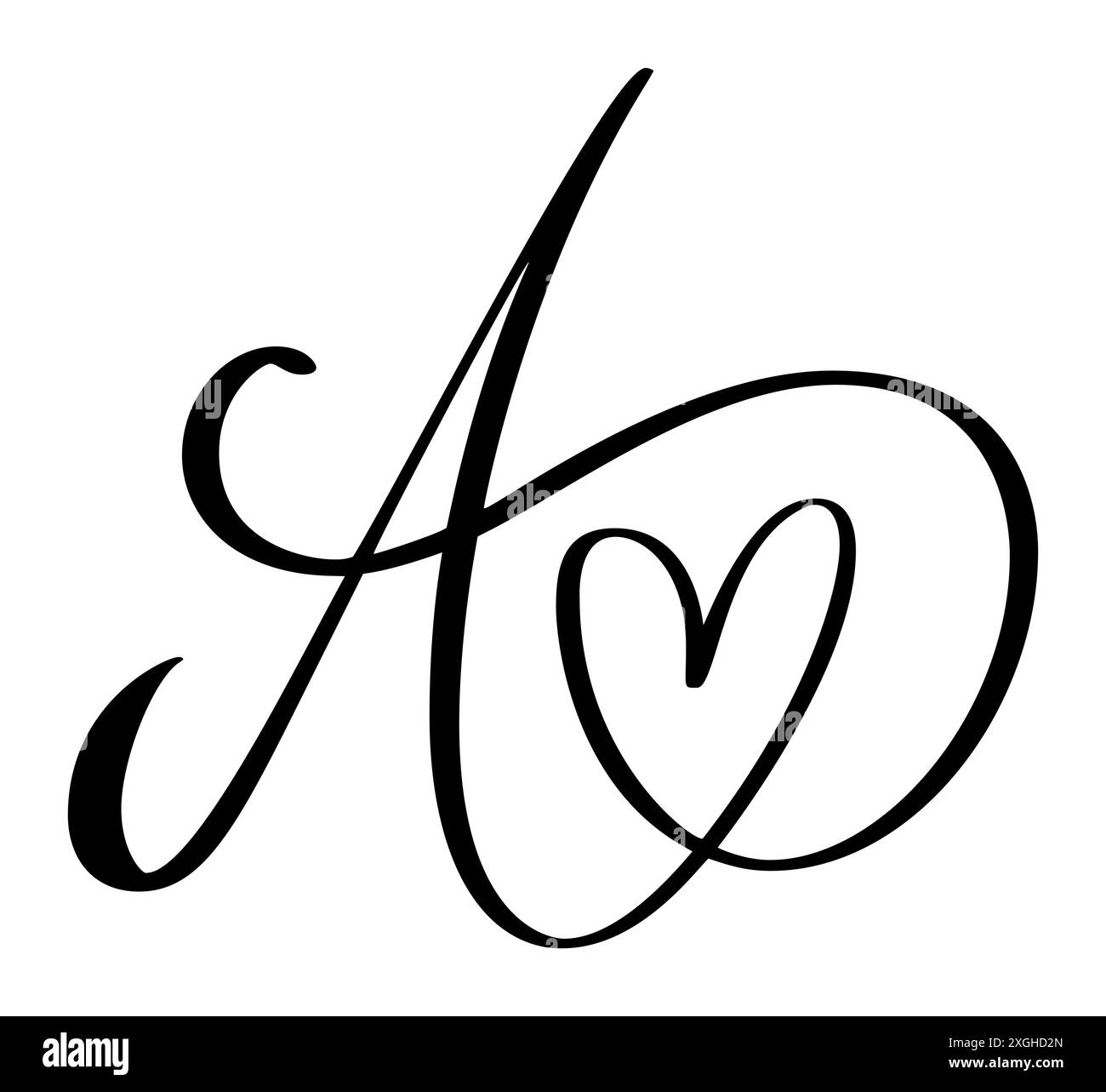 Hand drawn vector calligraphy love letter A. Script capital font logo ...