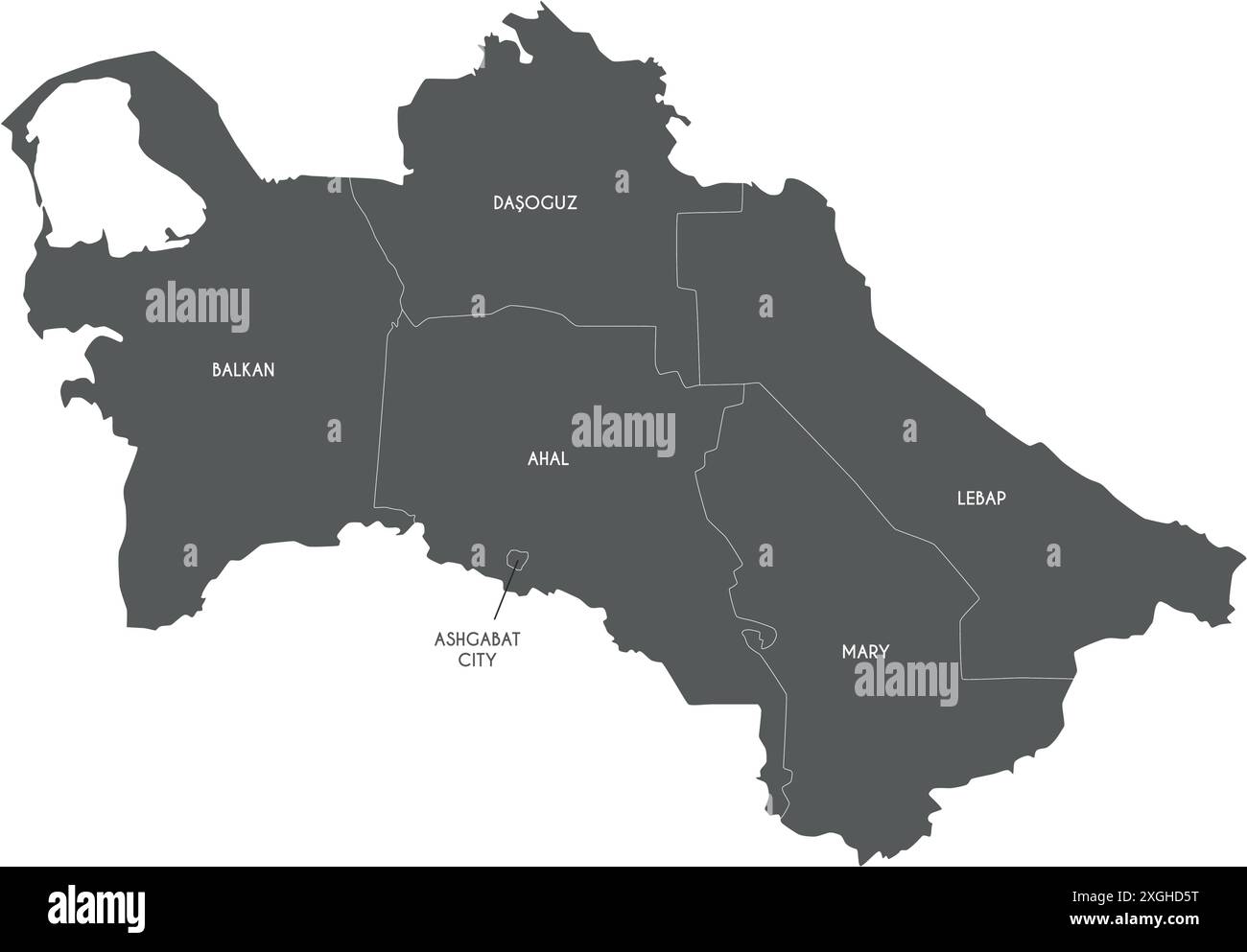 Vector regional map of Turkmenistan with provinces, capital city district and administrative ...