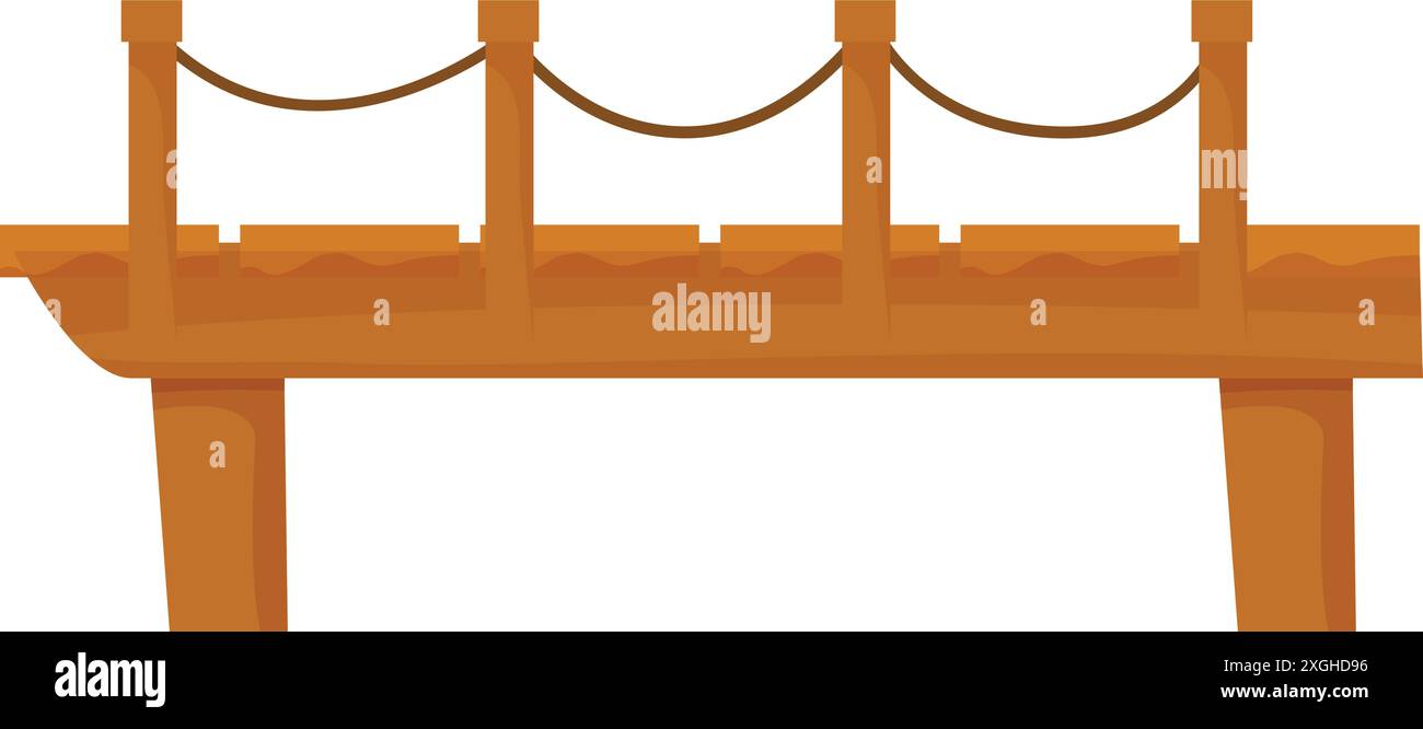 Simple wooden bridge with rope handrail connecting two sides Stock ...