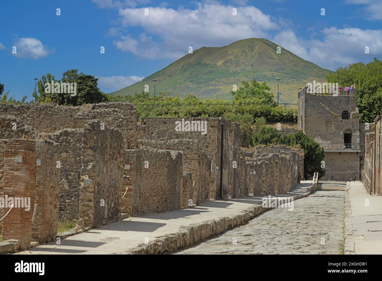 View of the historic ruined city of Pompeii in Italy with the volcano ...