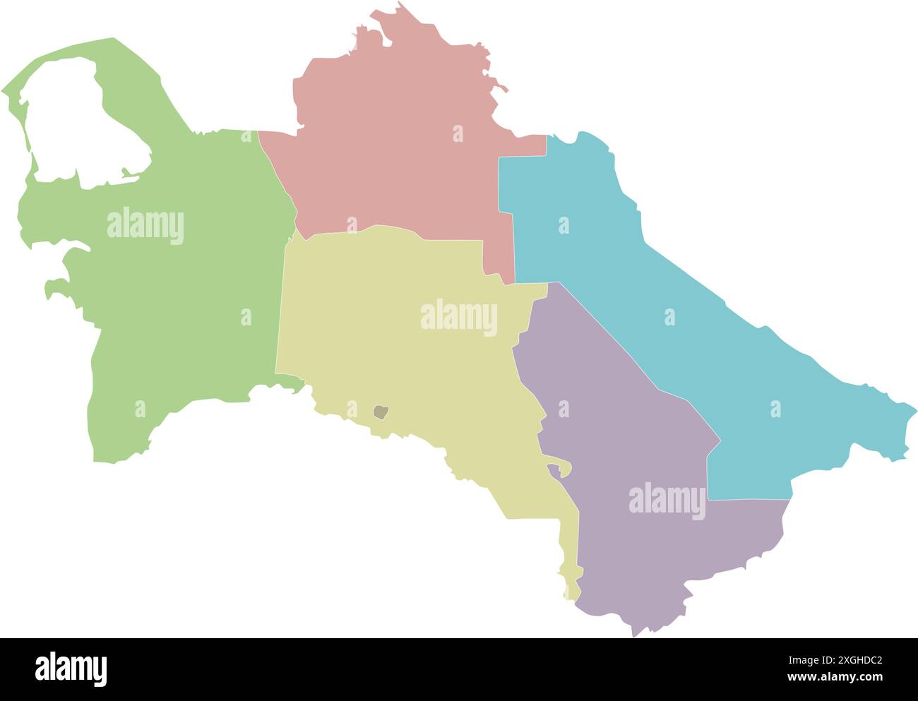 Vector regional blank map of Turkmenistan with provinces, capital city district and ...
