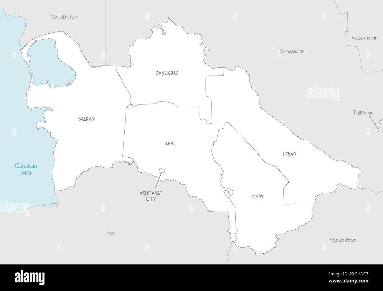 Vector regional map of Turkmenistan with provinces, capital city district and administrative ...