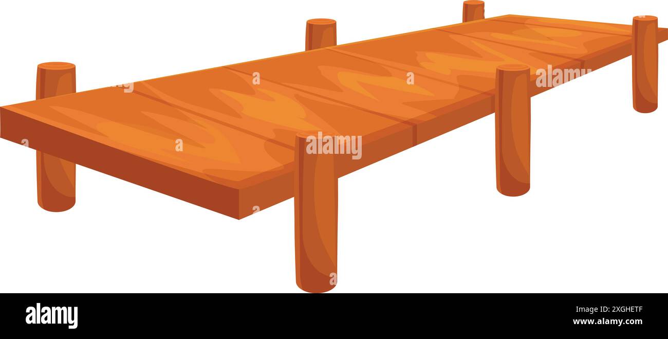 Wooden pier made of planks and logs standing on a white background ...