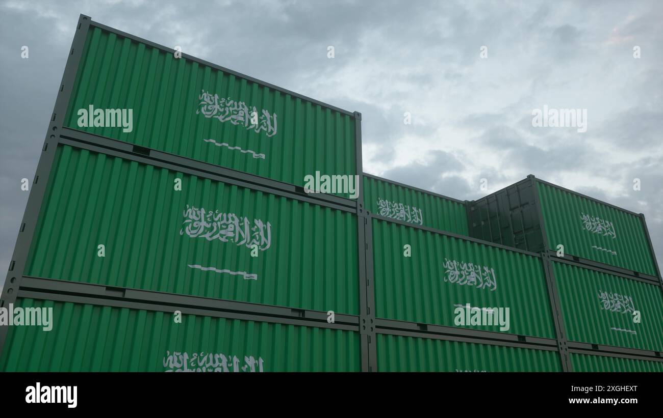 Saudi Arabia flag containers are located at the container terminal ...
