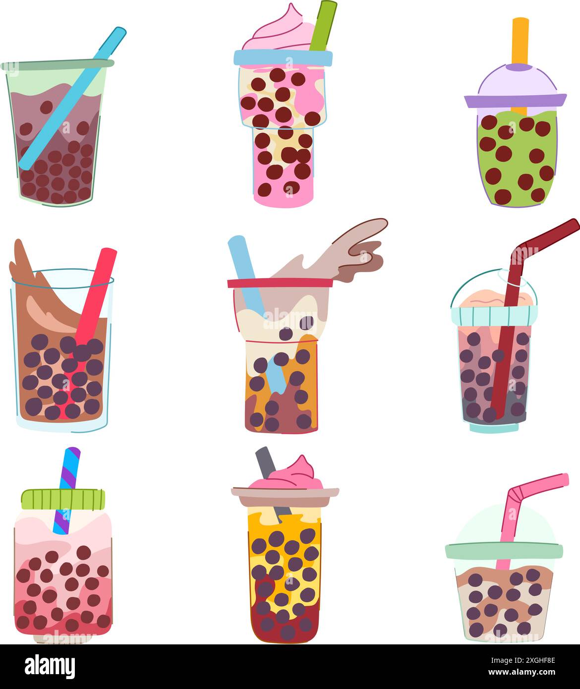 bubble tea set cartoon vector illustration Stock Vector Image & Art - Alamy
