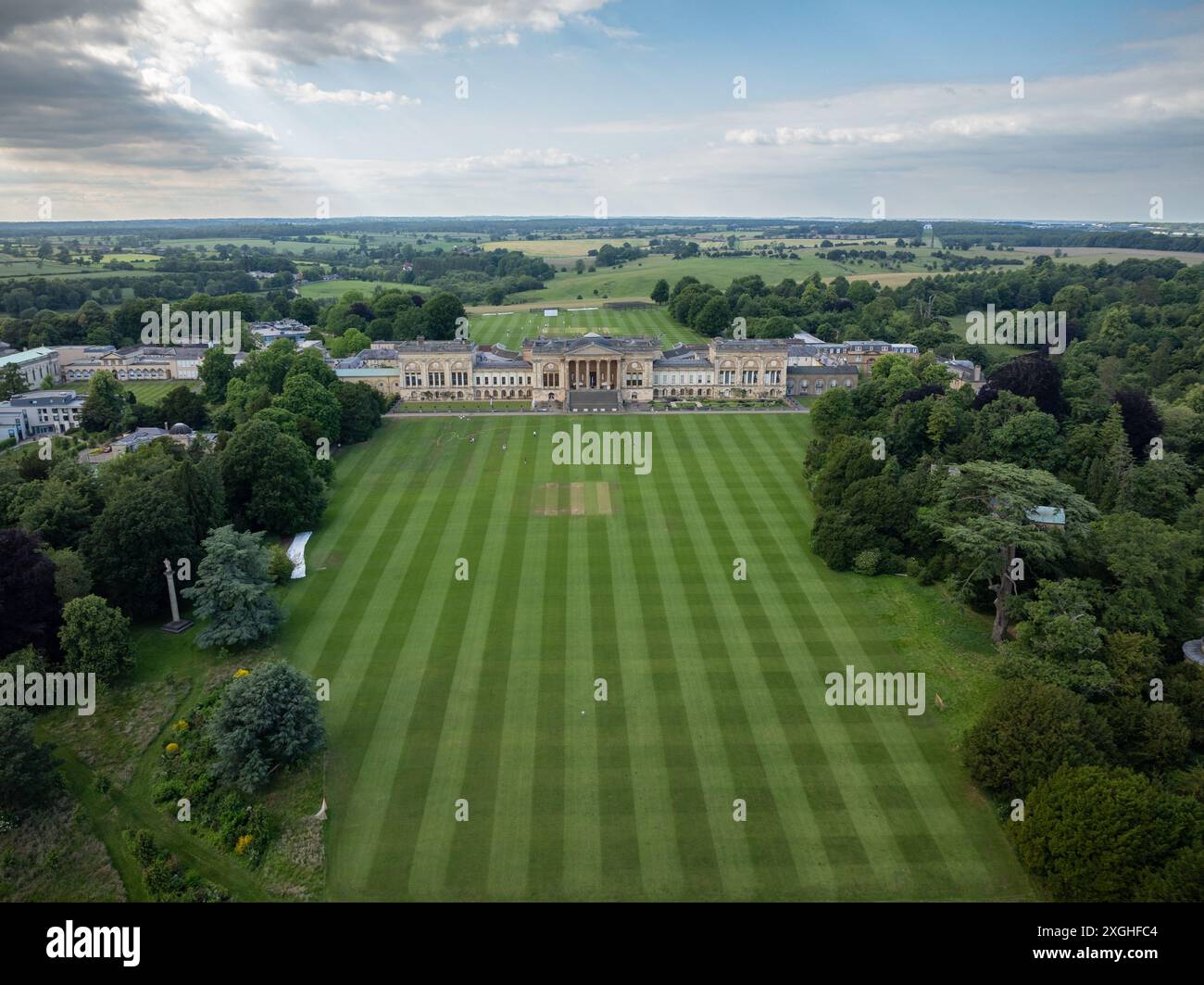 Drone shot of the spectacular neoclassical country house, Stowe House ...