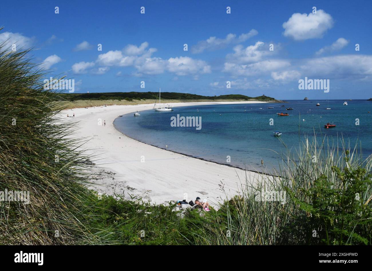 The white sands of Par beach below Higher Town on the island of St ...