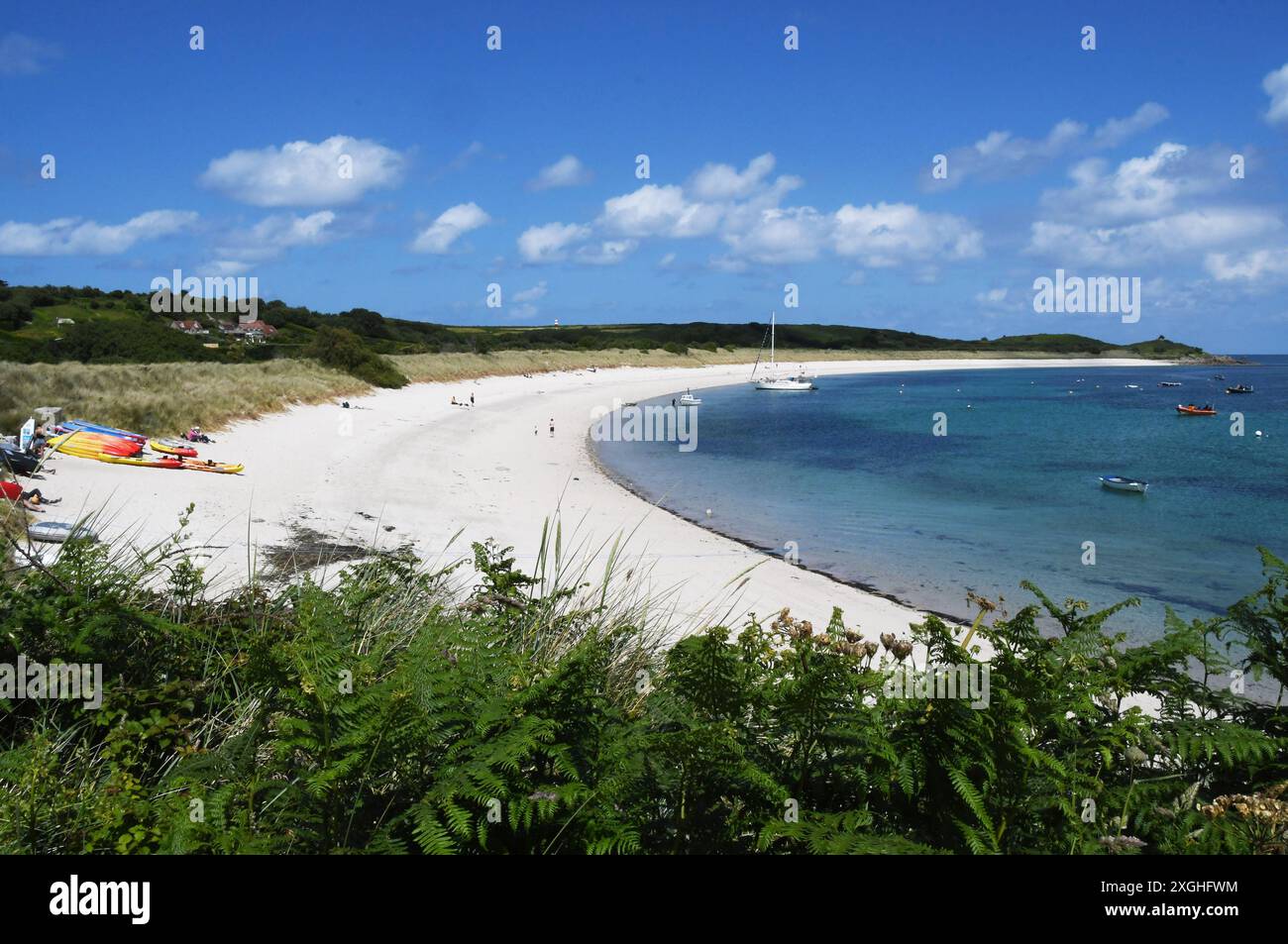 The white sands of Par beach below Higher Town on the island of St ...