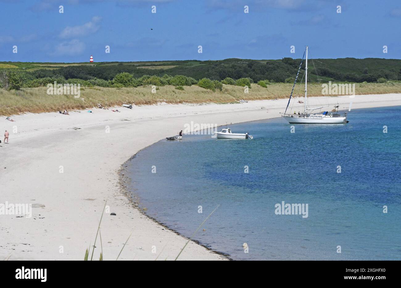 The white sands of Par beach below Higher Town on the island of St ...