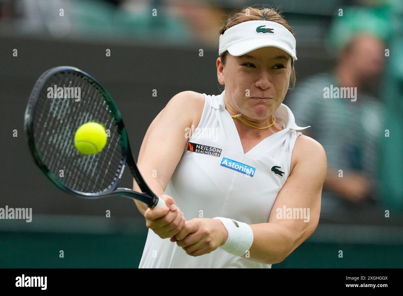 Lulu Sun of New Zealand plays a backhand return to Donna Vekic of ...