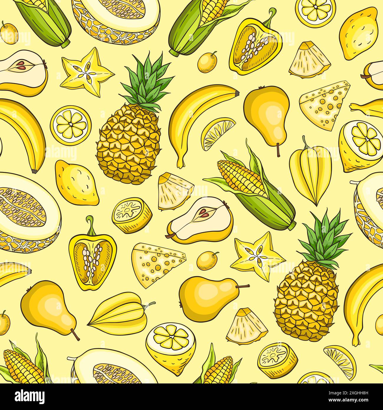 Seamless pattern with healthy food for yellow day of color diet ...