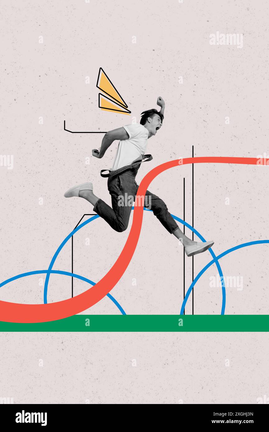 Creative trend collage of running man finish training exercise ...