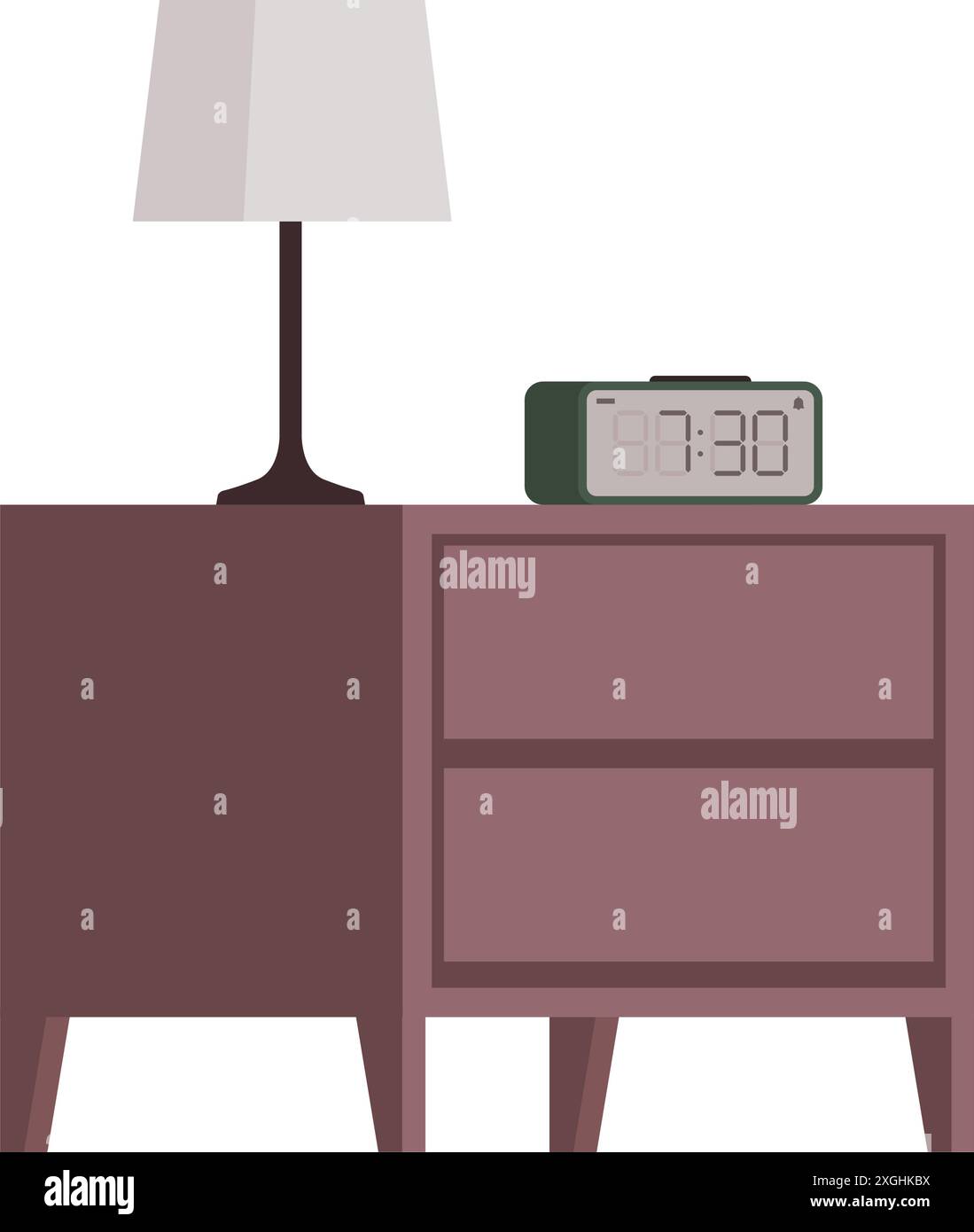 Modern wooden bedside table with lamp and alarm clock, isolated Stock ...