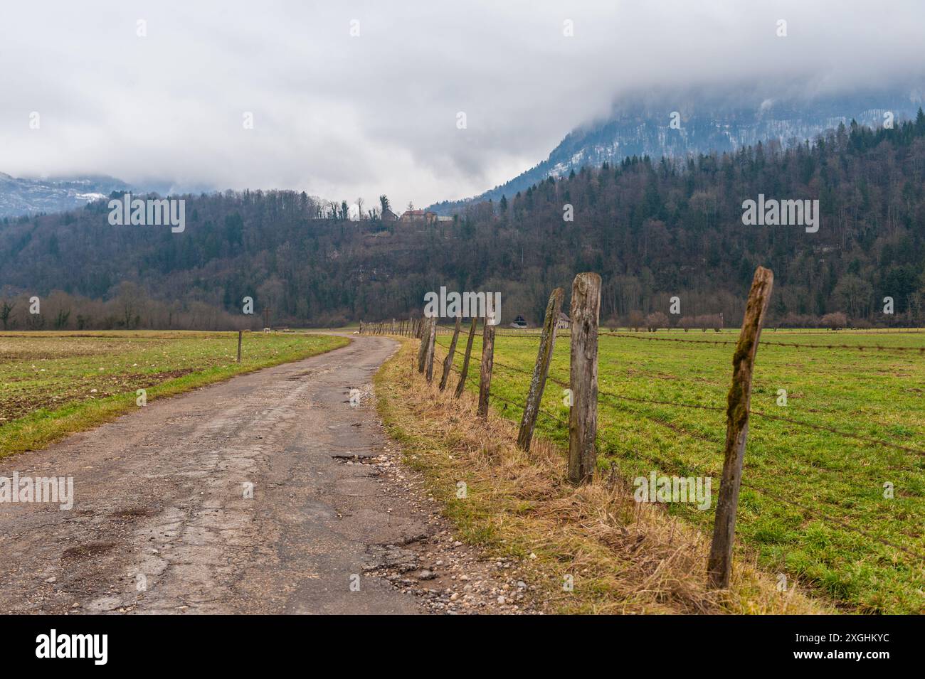 A small country road in Winter, in the French Savoy area Stock Photo ...