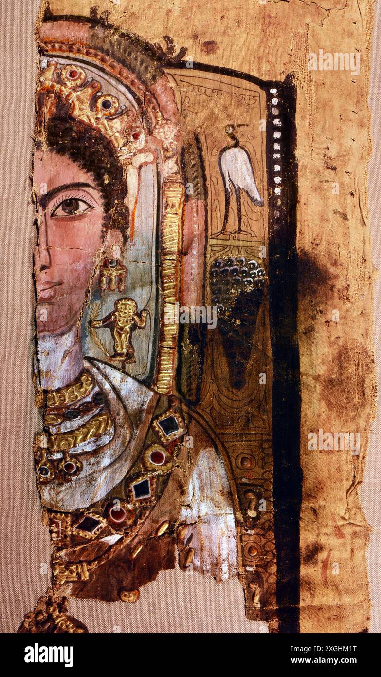fine arts, Egypt, shroud with portrait of a Greek woman, linen, 4th ...