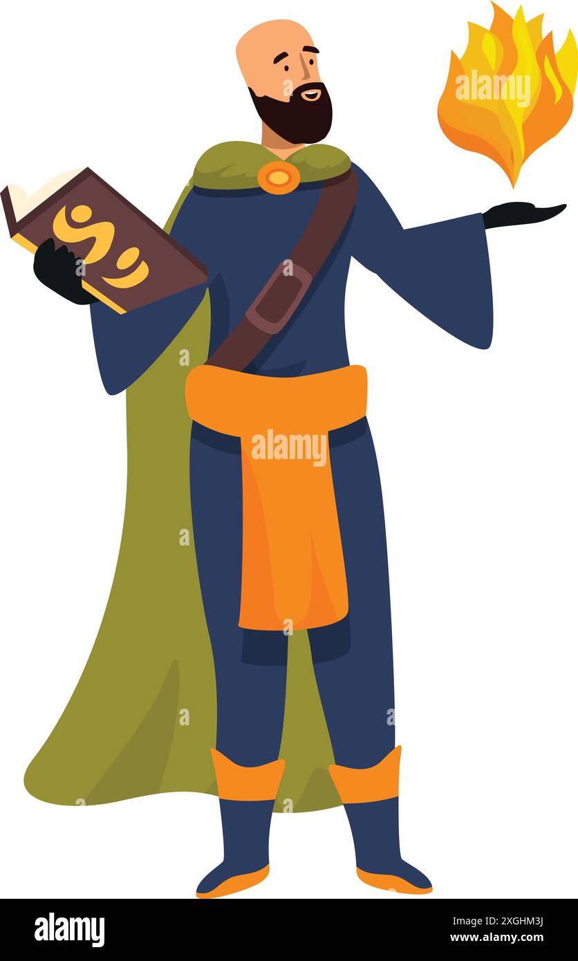 Fantasy male character wearing wizard robe and holding magic book is ...
