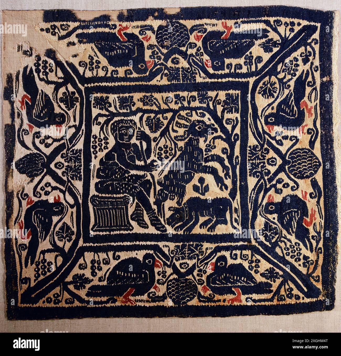 fine arts, Egypt, trimming of a tunic with shepherd scene, wool and ...