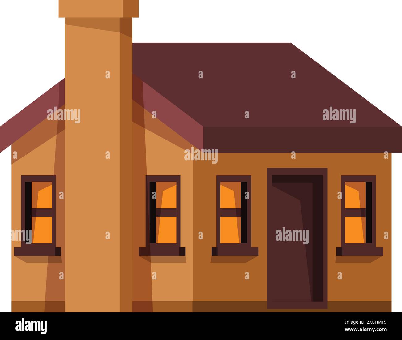 Small one storey house with a brown roof and glowing windows is giving ...